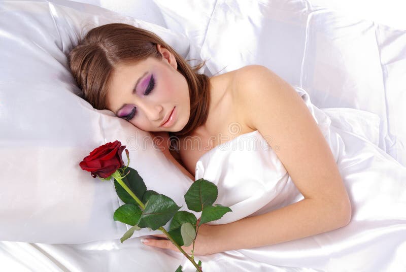 Sleeping woman with rose stock image. Image of female - 7618049