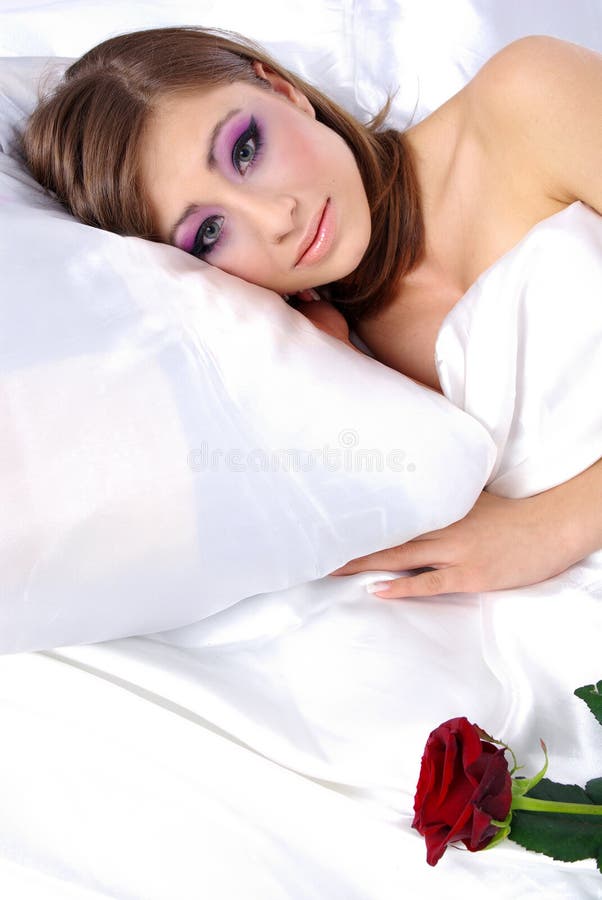 Sleeping woman with rose stock image. Image of cute, hair - 7618633