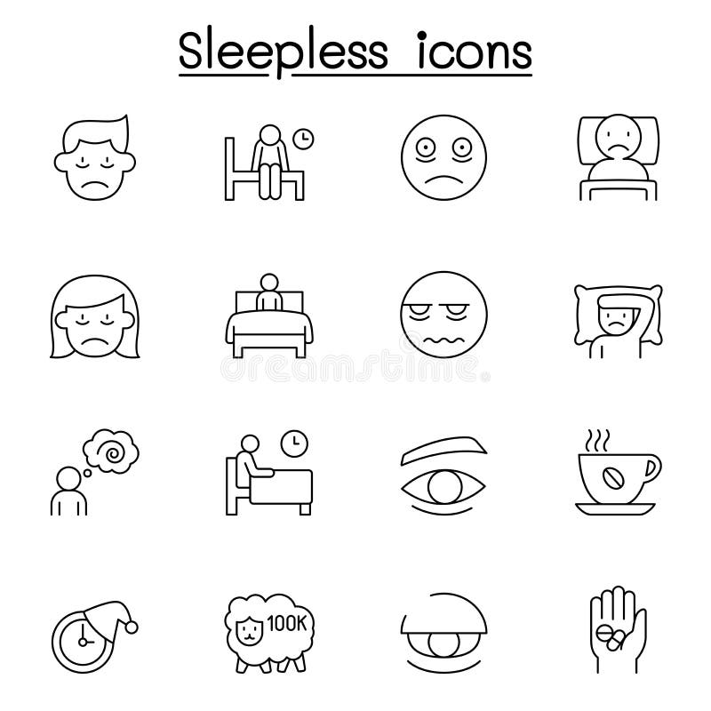 Sleepless Icons Set in Thin Line Style Stock Vector - Illustration of ...