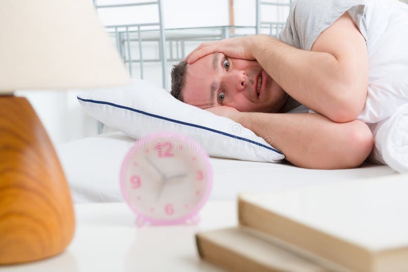 Sleepless Man in Bed stock image. Image of bedding, people - 68633453