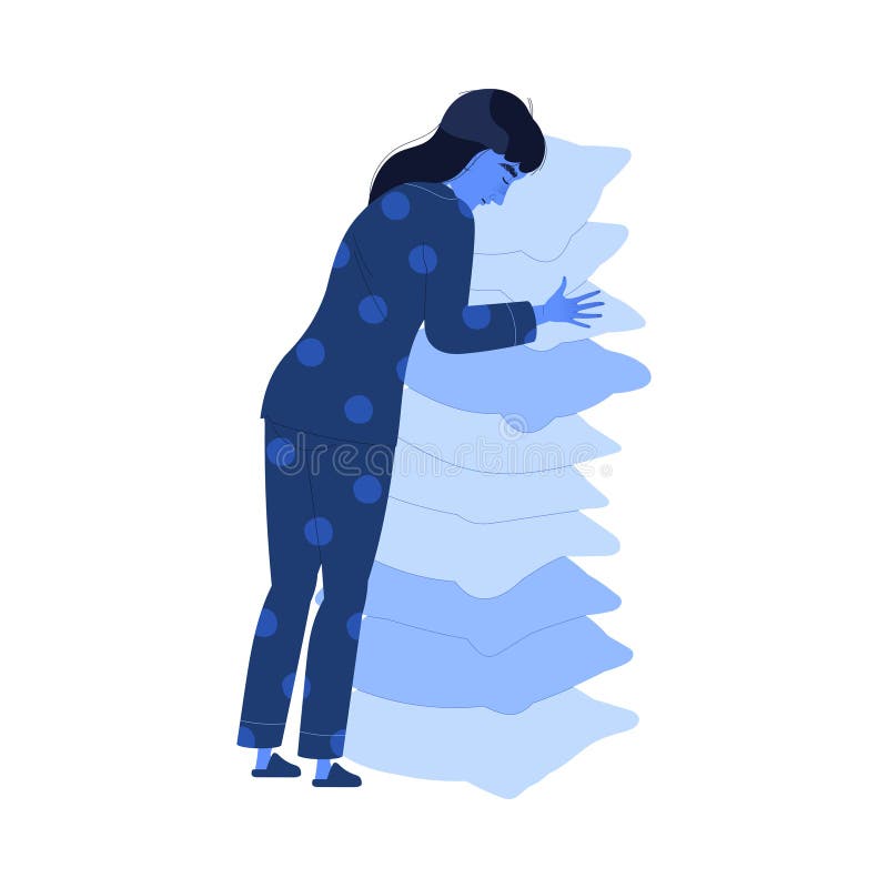 Sleeplessness with Woman Leaning on Pillow Stack Suffer from Insomnia ...