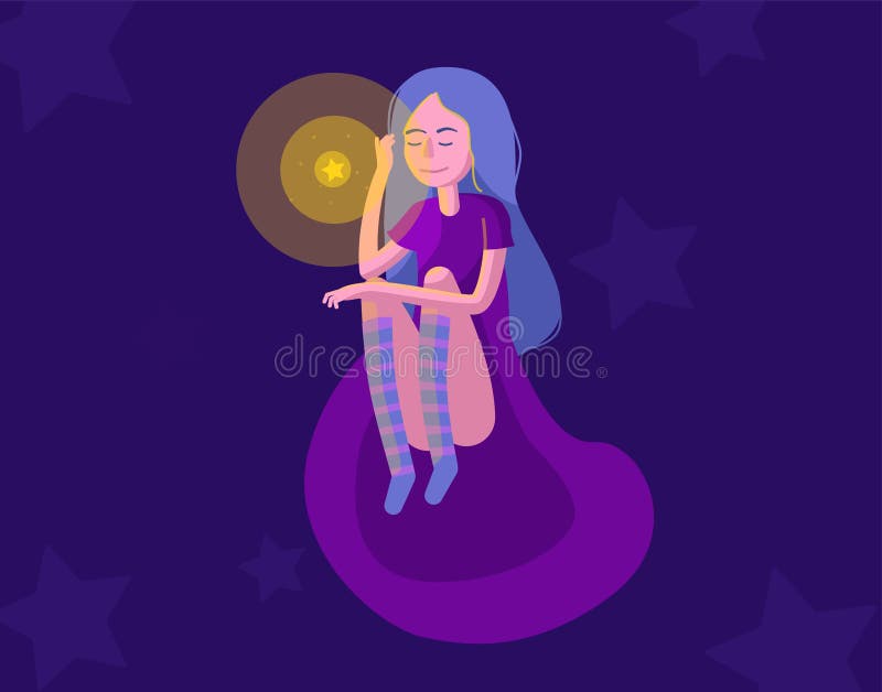 Sleepping girl stock vector. Illustration of star, violet - 133708547