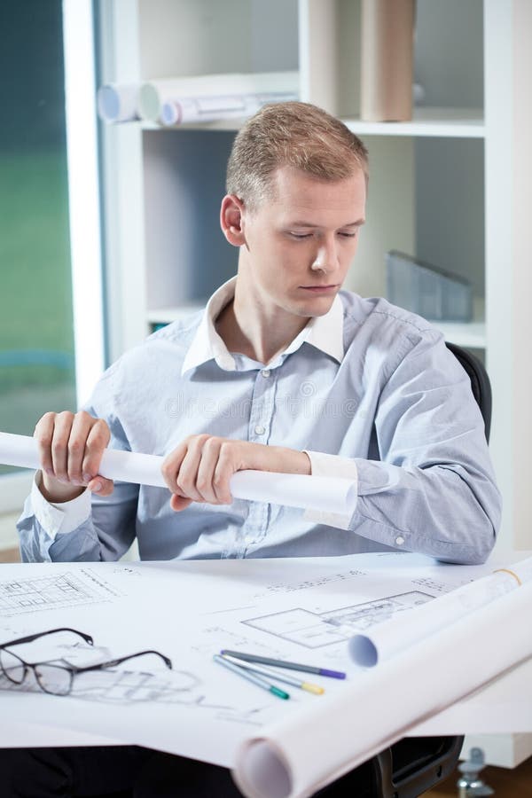 Sleepy Architect during Job Stock Image - Image of plan, house: 43543385