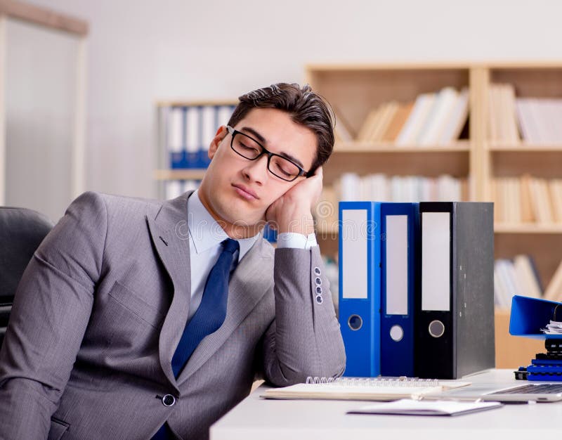 Sleepy Businessman Working in Office Stock Photo - Image of dream, male ...