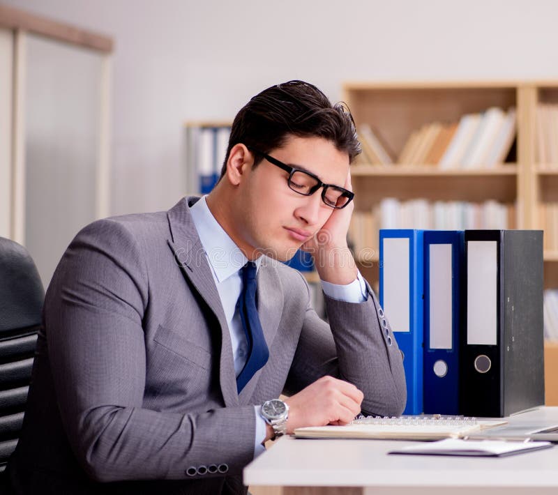 Sleepy Businessman Working in Office Stock Photo - Image of manager ...