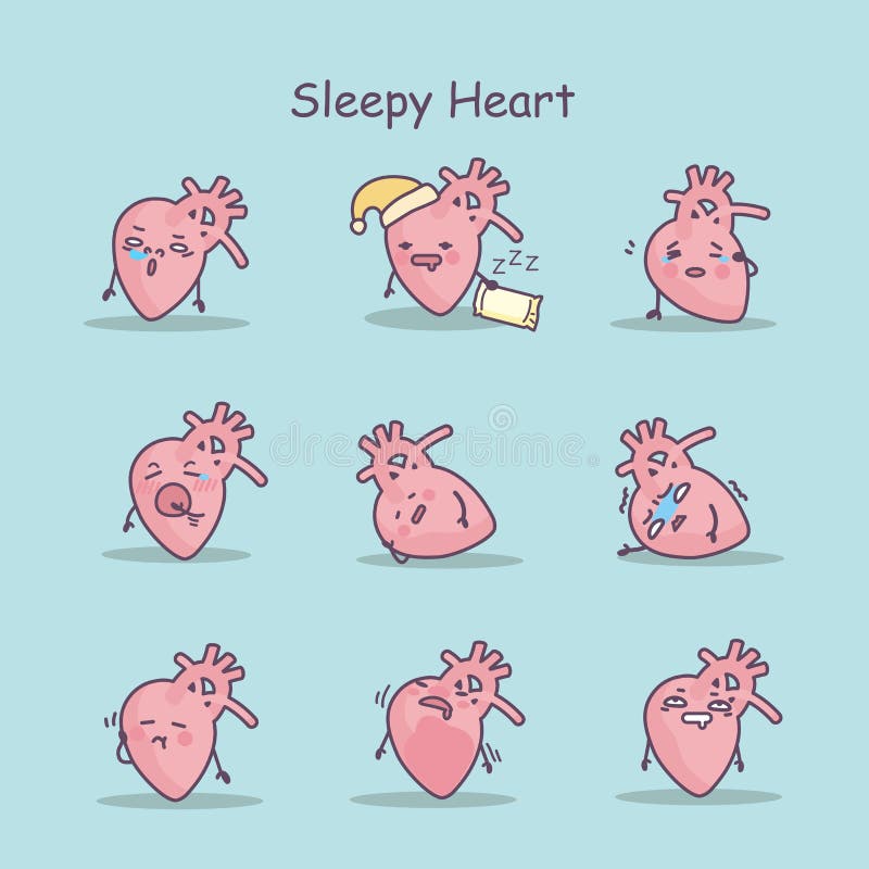 Sleepy cartoon heart set stock vector. Illustration of biology - 71886872