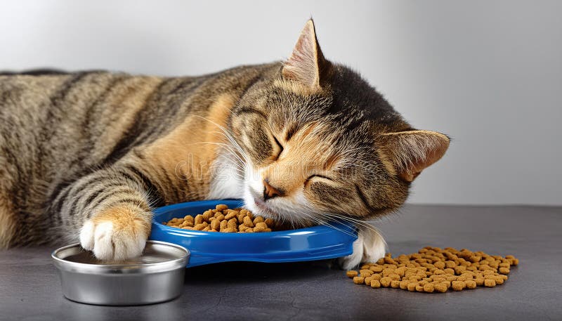 Sleepy Cat Eating stock illustration. Illustration of tired - 325244595