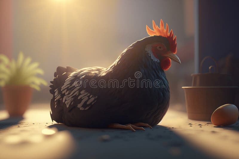 Sleepy Chicken Taking a Nap in a Courtyard Stock Illustration ...