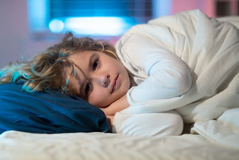 Sleepy Child at Naight. Time To Bed. Sleeping Kid. Night Sleepy. Stock ...