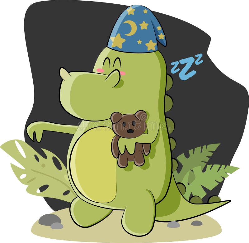 Sleepy Dinosaur Walks in a Dream in a Night Park Stock Vector ...
