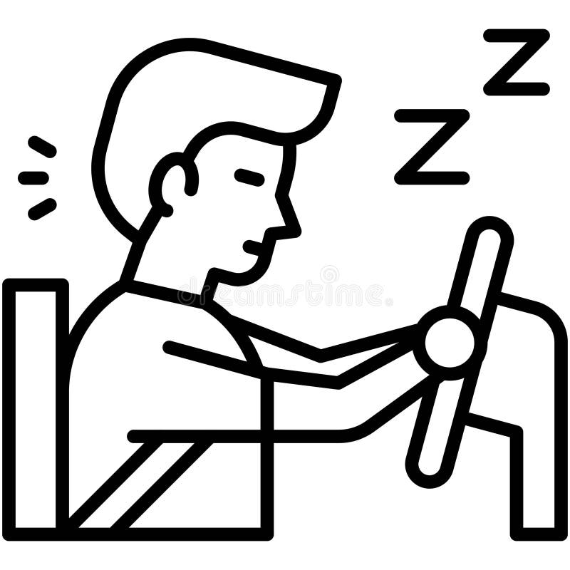 Sleepy Driving Line Icon, Car Accident and Safety Related Vector ...