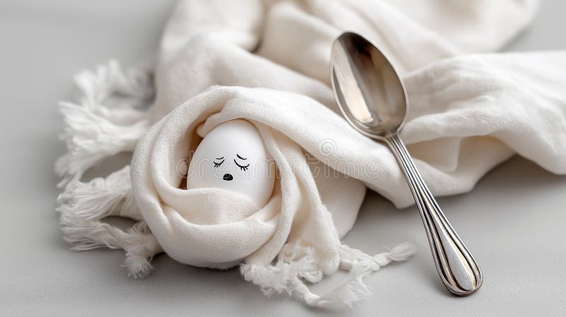 Sleepy Egg Spoon Cradle Wrapped Tissue Blanket Cozy Bedtime Concept ...