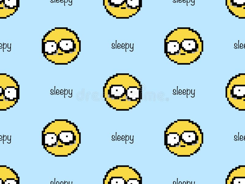 Sleepy Emoji Seamless Pattern On Blue Background Pixel Style Stock Vector Illustration Of