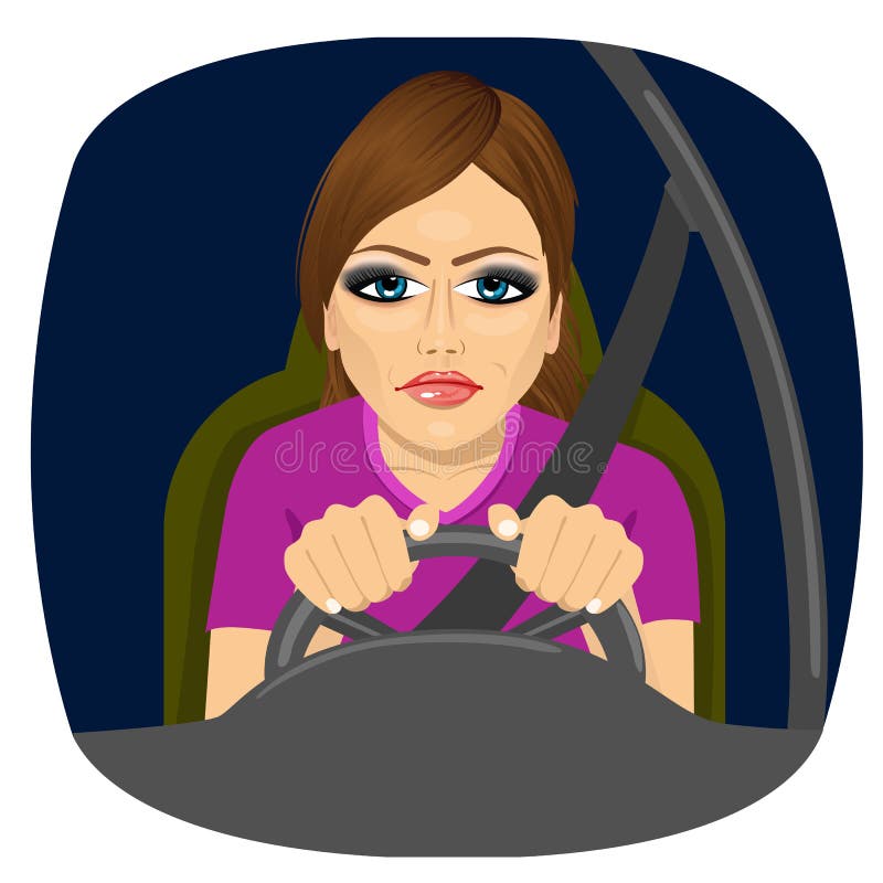 Sleepy Female Driver Dozing Off while Driving Stock Vector ...