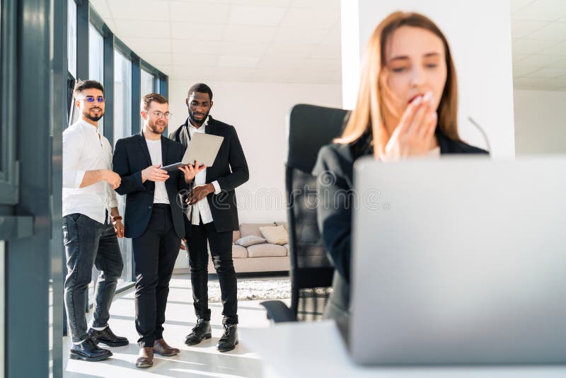 Sleepy Female Office Worker Working at the Computer. Stock Photo ...