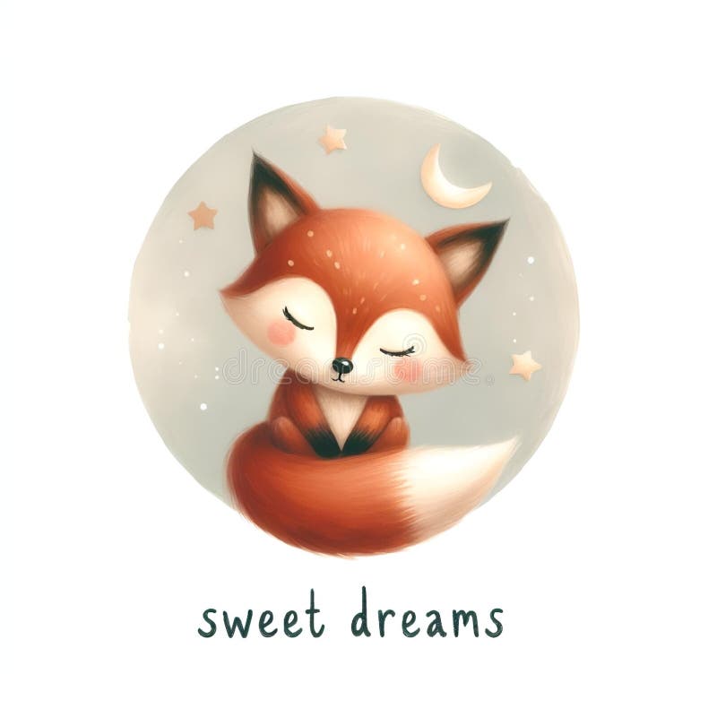 Sleepy Fox Dreamscape in Moonlight - AI Generated Digital Art Stock ...