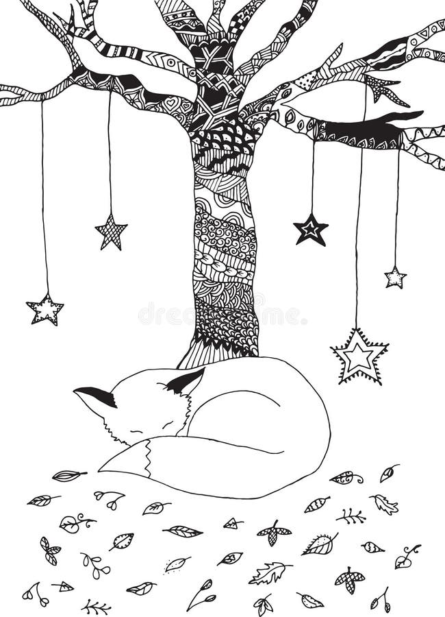 Sleepy fox and tree stock illustration. Illustration of cartoon - 78918915