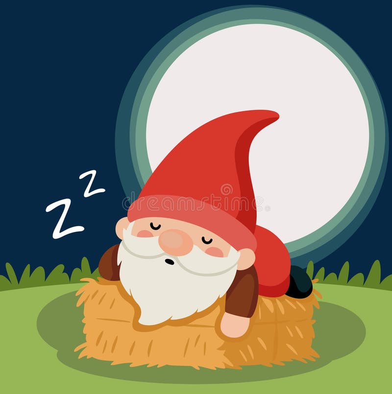 Sleepy Garden Gnome Resting Under the Moonlight Stock Vector ...