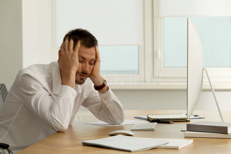 Sleepy Man Snoozing at Workplace in Office Stock Photo - Image of ...