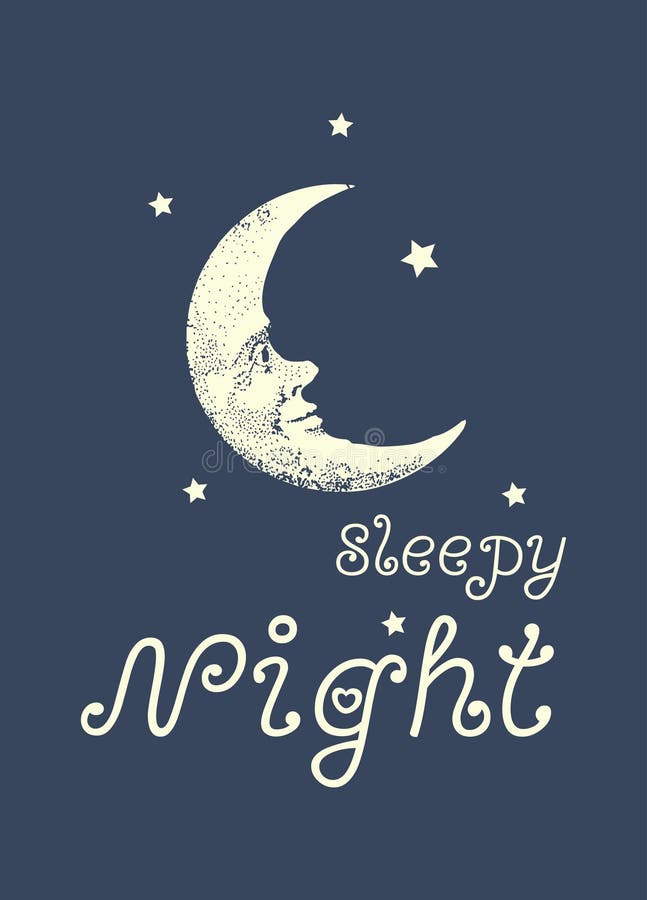 Sleepy Night Typography with Moon Stars and Blue Sky Stock Vector ...
