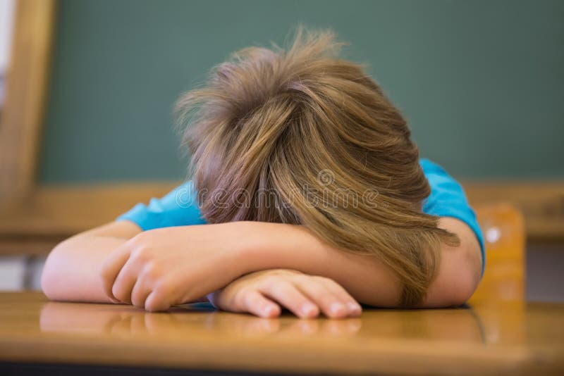 Sleepy Pupil Napping at Desk in Classroom Stock Image - Image of learn ...