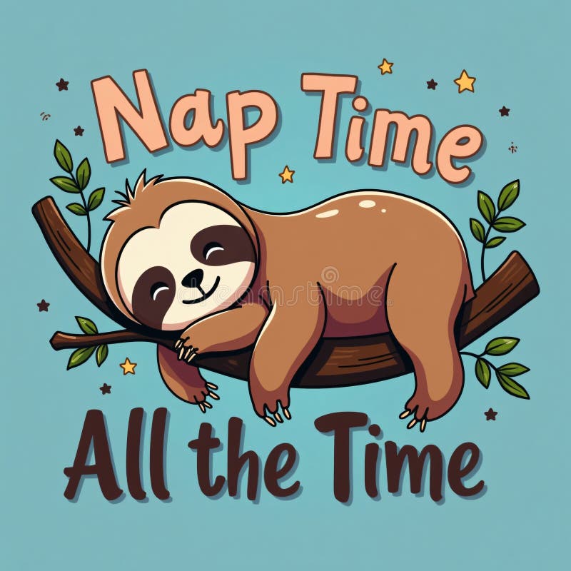 Sleepy Sloth Nap Time T-Shirt Design Stock Illustration - Illustration ...