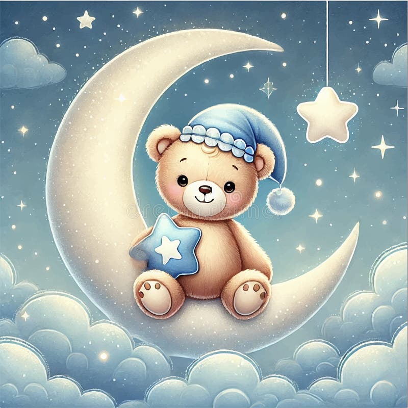 Sleepy Time Teddy Bear Print Design in Vector Stock Vector ...
