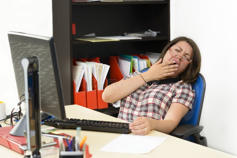 Sleepy Woman Working at Office Stock Image - Image of manager, office ...