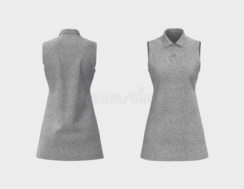 Sleeveless Collared Shirt Mockup in Front, Side and Back Views, 3d ...