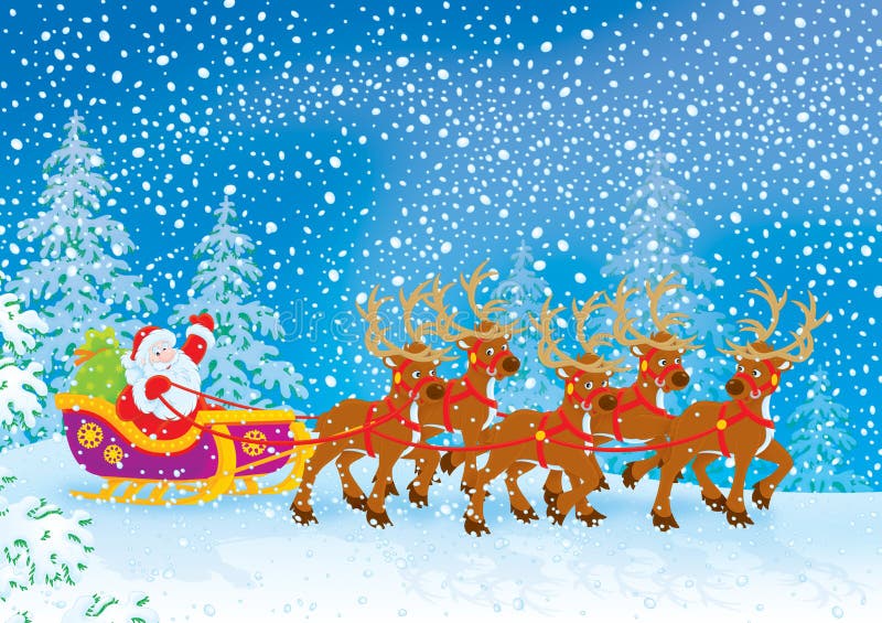 Sleigh of Santa taking off stock illustration. Illustration of holidays ...