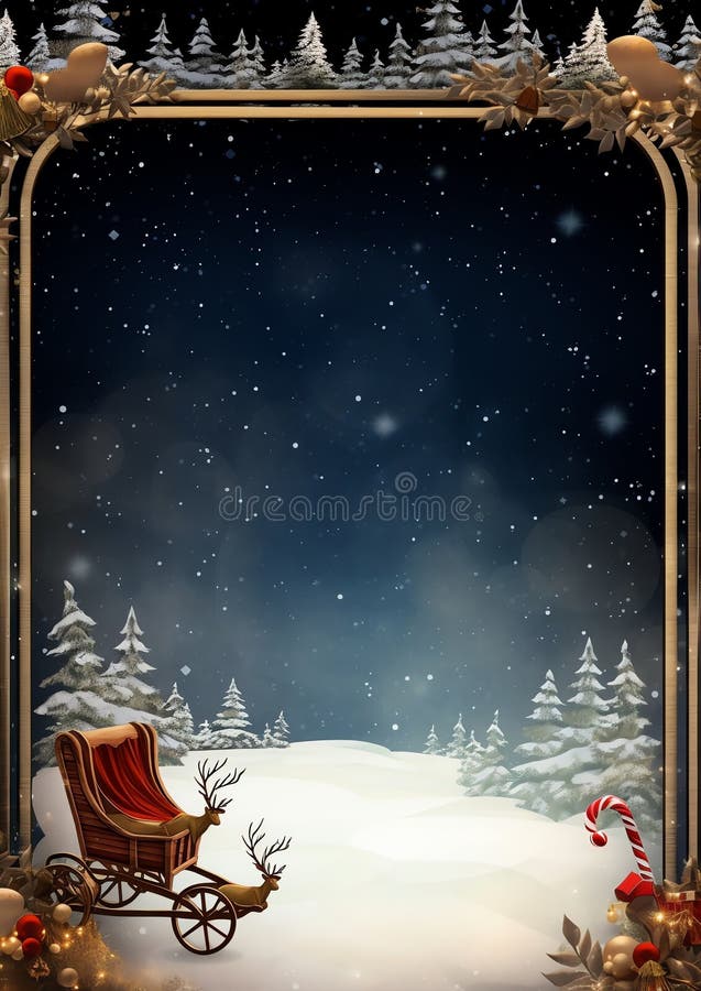 Sleigh Watercolor Winter Border Stock Illustration - Illustration of ...