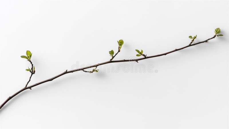Photorealistic Image of a Single Branch with Delicate Leaves on a Light ...