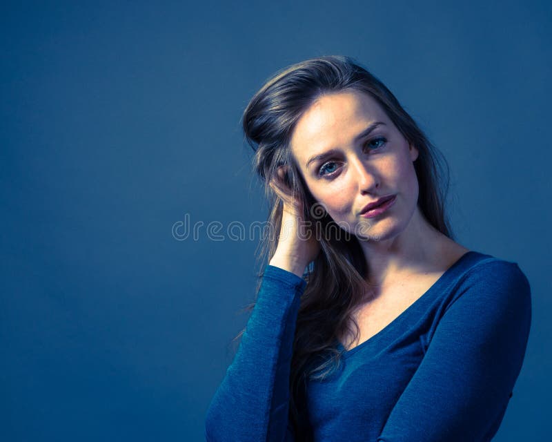 Slender Caucasian Female Somber Expression Stock Image - Image of hair ...