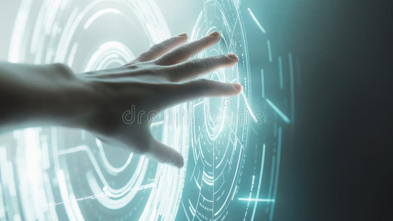 Feminine Hand Gracefully Reaching Out To Interact with a Futuristic ...