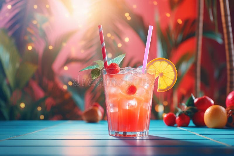 Slender Plastic Straw Cocktail Day Vertical Banner. Generate Ai Stock ...