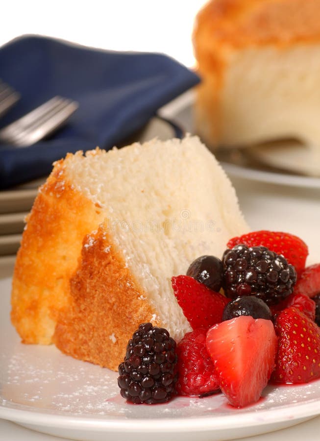 Slice of Angel Food Cake with Fresh Fruit Stock Photo - Image of ...