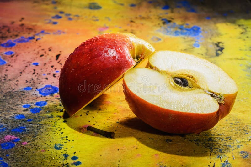 Slice apple- art paint stock image. Image of dessert - 90463603