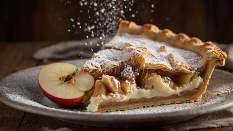 A Slice of Apple Pie Dusted with Powdered Sugar, Served with a Fresh ...