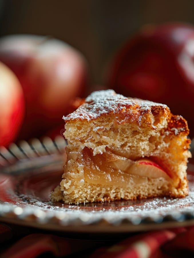 A Slice of Apple Pie with Powdered Sugar on Top Stock Image - Image of ...
