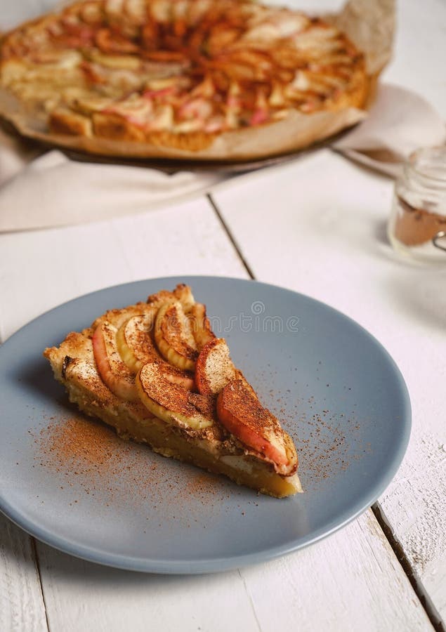 Slice of Apple Pie on White Table Stock Image - Image of apple, meal ...