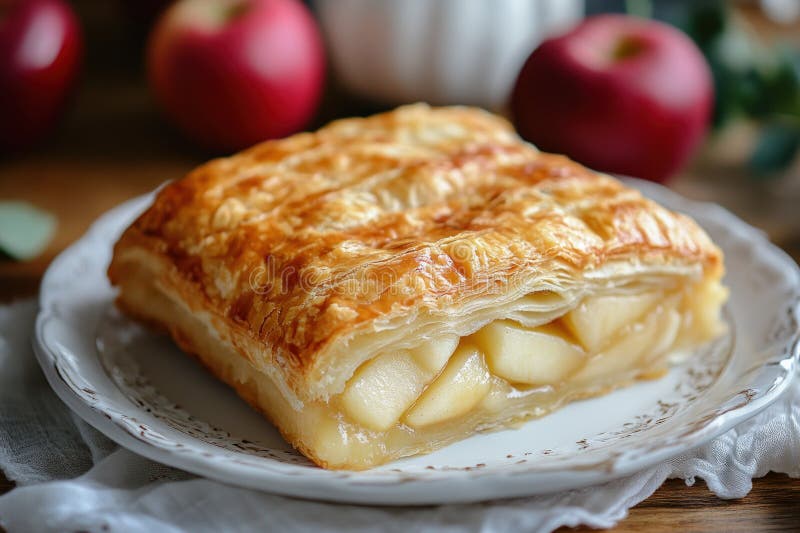 A Slice of Apple Strudel, Golden and Flaky, Appetizing and Sweet Stock ...