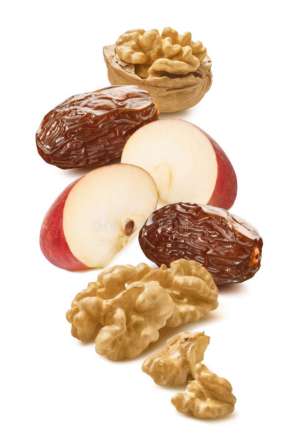 Slice of Apple, Walnuts and Dates Isolated on White Background ...