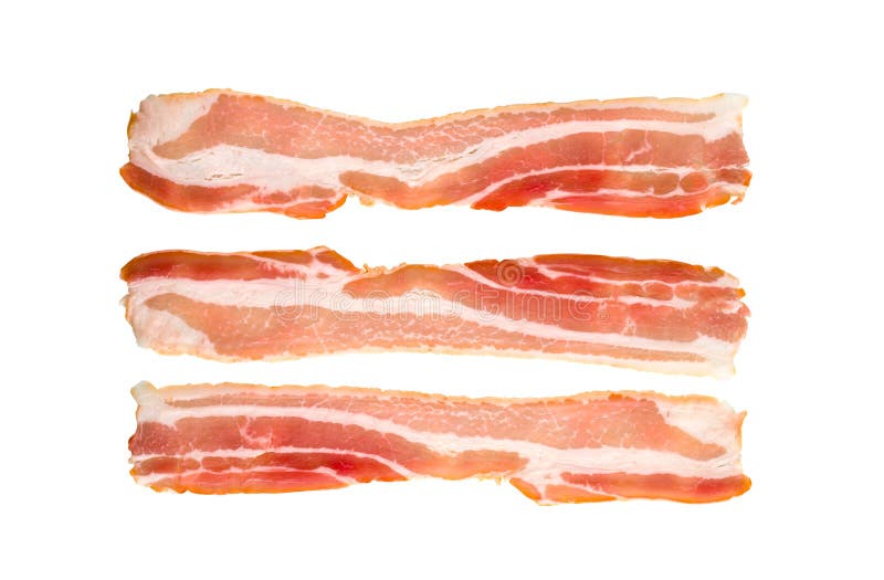 Three Slices Of Bacon On A White Background Stock Photo - Image of meat ...