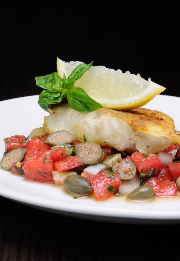 Slice of Baked Fish Perch with Vegetables Stock Image - Image of ...