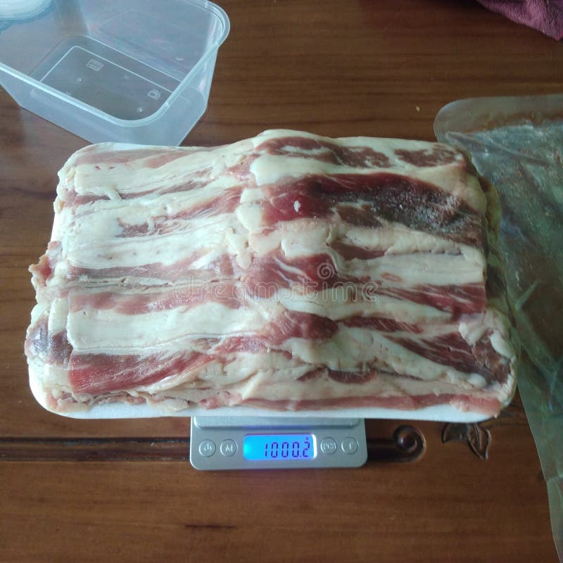 Slice Beef Meat Being Weigh Stock Photo - Image of slice, dish: 200943954