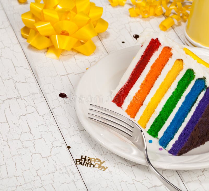 Rainbow Birthday Cake Slice Stock Image - Image of frosted, homemade ...