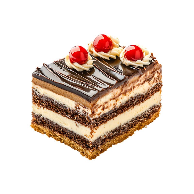 Slice of Black Forest Cake with Cherries Against Transparent Background ...
