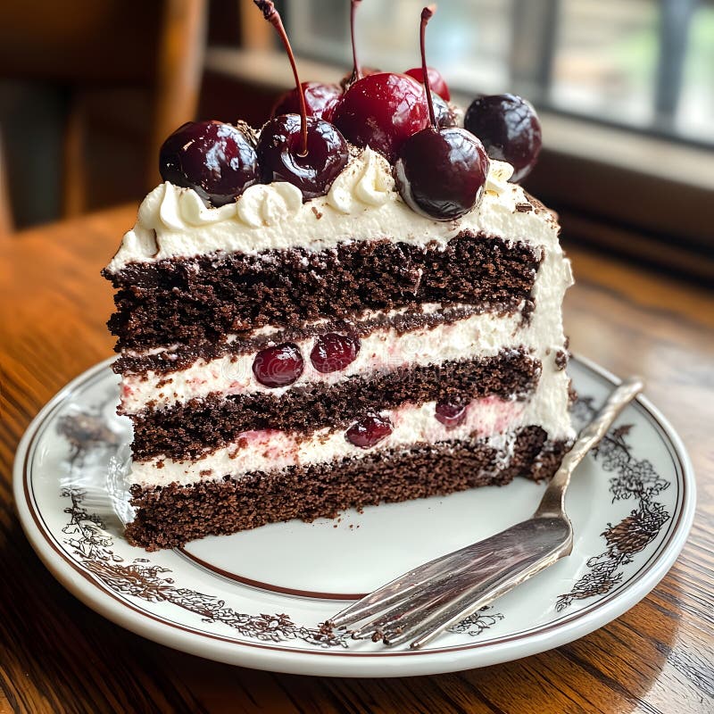 A Slice of Black Forest Cake with Layers of Chocolate Stock ...