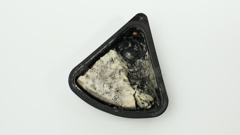 Slice of Blue Cheese in Black Plastic Container on White Background ...