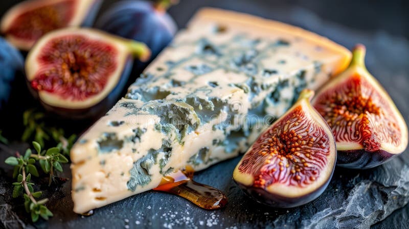 Slice of Blue Cheese with Figs, Gourmet Dessert Stock Photo - Image of ...